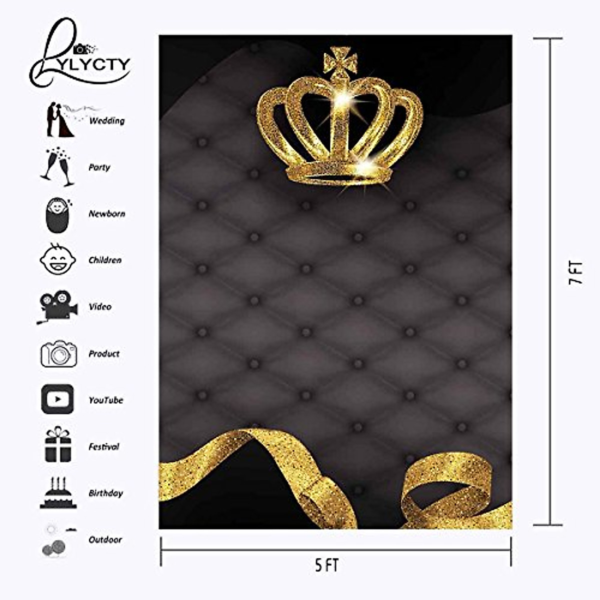 LYLYCTY 5x7ft Crown Backdrop Bling Crown Grey Sofa Photography Background and Studio Photography Backdrop Props LYGE813