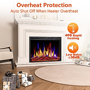 Joy Pebble 37 Inch Electric Fireplace Insert,750W/1500W Recessed Electric Fireplace Heater,Adjustable 5 Flame Color & 5 Burning logs Color,Electric Fireplace with Remote Control&Overheat Protection