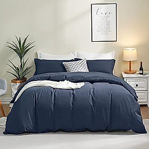 Yastouay Duvet Cover Set Twin Size Soft and Comforter Duvet Cover 100% Washed Microfiber Duvet Covers with Zipper Closure and Corner Ties Bedding Cover Set (68x90 inches, Navy Blue)