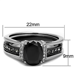 Marimor Jewelry 2.12 Carat Oval Cut Black Cubic Zirconia Two Toned Ion Plated Stainless Steel Wedding Ring Set Size 7