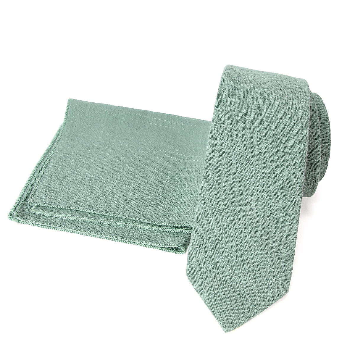Spring Notion Men's Linen Blend Necktie and Pocket Square Handkerchief Hanky Set Sage