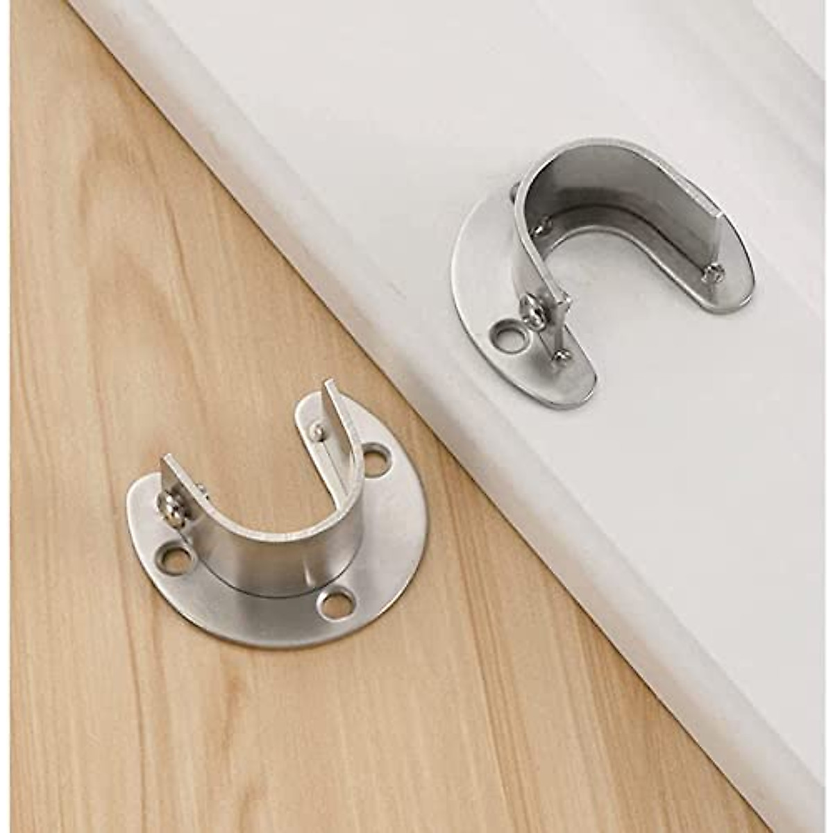 2Pcs 1" (25mm) Closet Rod Bracket with Screws, Stainless Steel U-Shaped Closet Rod End Support Flange Rod Holder, Silver