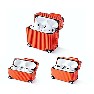 Case for Airpods,Suitcase Trunk Design Airpods Caser Compatible for Apple Airpods 1,2,3&Pro,Travel Enthusiast (AirPods 3,Orange)