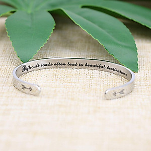 Difficult Roads Often Lead to Beautiful Destinations Personalized Inspirational Bracelet Sympathy Encouragement Gifts