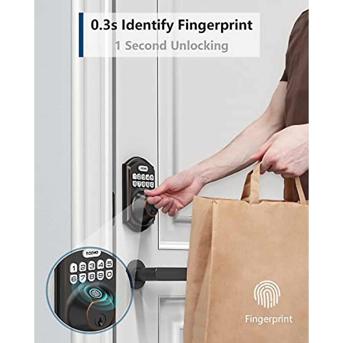 TEEHO TE002 Fingerprint Door Lock - Keyless Entry Door Lock with Keypad - Electronic Deadbolt Keyed Entry - Front Door Lock - Combination Door Lock - Easy Installation - Oil-Rubbed Bronze