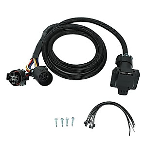 7-Foot 7-Pin Trailer Wiring Harness Extension with Connector, 5Th Wheel 7 Pin Connector, 7-Foot Vehicle-Side Truck Bed 56070 Compactible with Chevy, Dodge, Ford, GMC, Nissan, Ram, Toyota Balck
