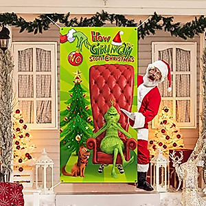 Christmas Door Cover Decorations ,Grinch Christmas Decorations The Grinch Door Cover Green Backdrop Funny Xmas Hanging Banners Merry Christmas Porch Sign for Indoor Outside Front Door Party Supplies