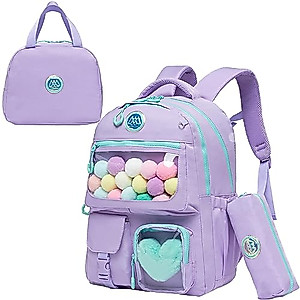 ZBAOGTW Cute Backpack for Girls, Aesthetic Clear School Backpack with Lunch Box, Casual Backpack for Elementary School Teens Back to School Supplies