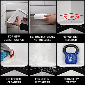 Questech Decor Corner Shower Shelf, Lugged for New Construction, Shower Corner Shelf for Tiled Walls, 10 Inch Metro Lugged Shower Caddy Bathroom Organizer, Sand Matte