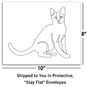 Cats Wall Art - Set of 4-8”x10” Unframed Minimalist Black & White Decor Prints - Makes a Great Gift Under $20 for Cat Lovers