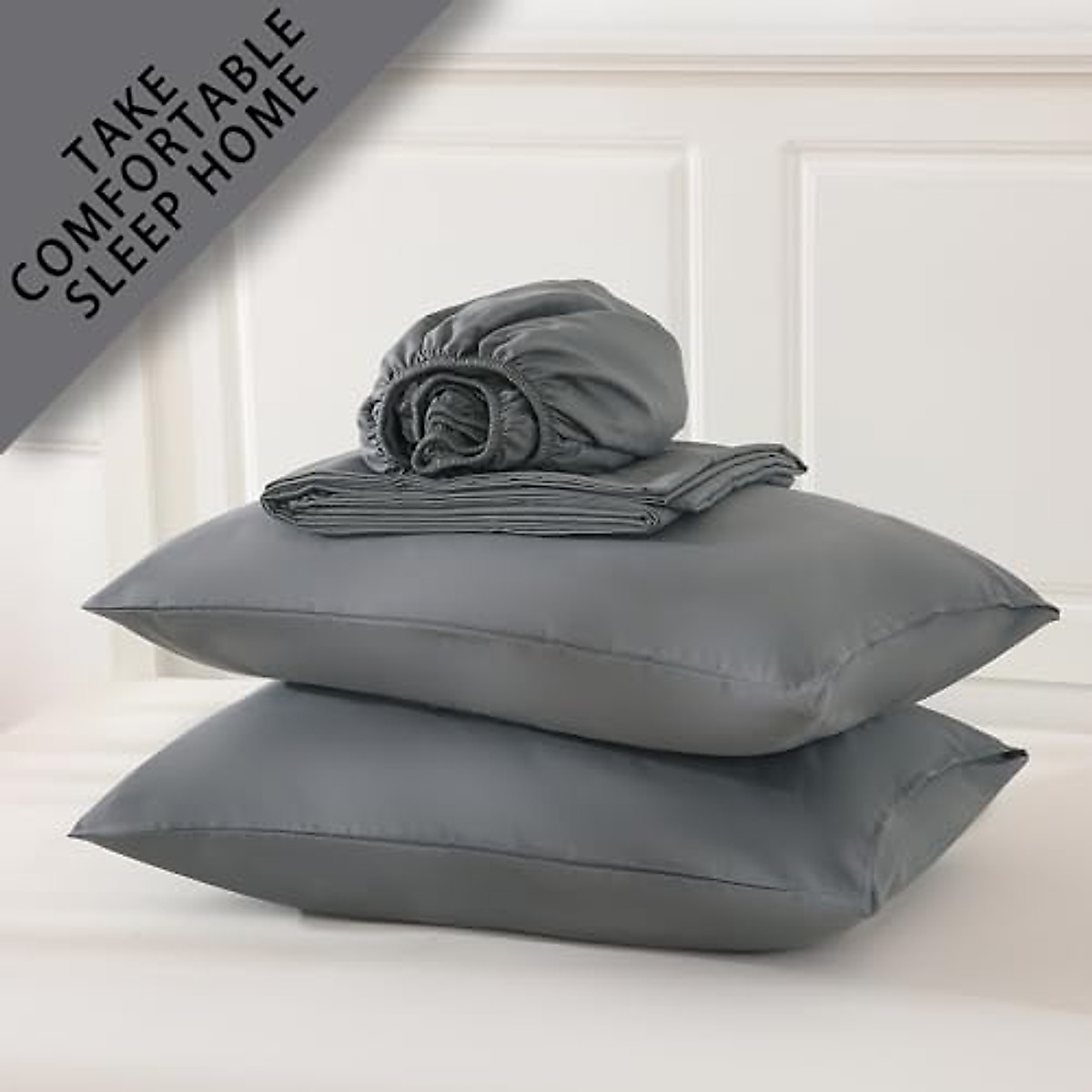 Overket Full Sheet Set Ultra Soft Full Bed Sheets 1800 Series Luxury Cooling Sheets-100% Microfiber-Breathable-Wrinkle Free - Full Size Dark Grey-4PC
