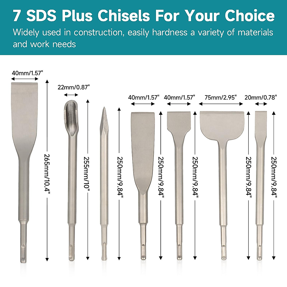 YOSIGHT 11Pcs Rotary Hammer Drill Bits and Chisel Set - SDS-Plus Carbide-Tipped Drill Bits and Chisels with Storage Pouch - Ideal for Concrete Brick Stone and Other Masonry Construction Materials