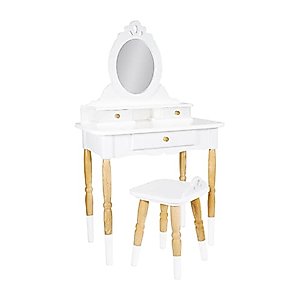 Le Toy Van - Wooden Vanity Table with Vanity Mirror and Vanity Chair - Bedroom Furniture - Victorian Style Oval Dressing Table Mirror - Desk with Drawers and Vanity Stool - Kids Aged 3 Years +