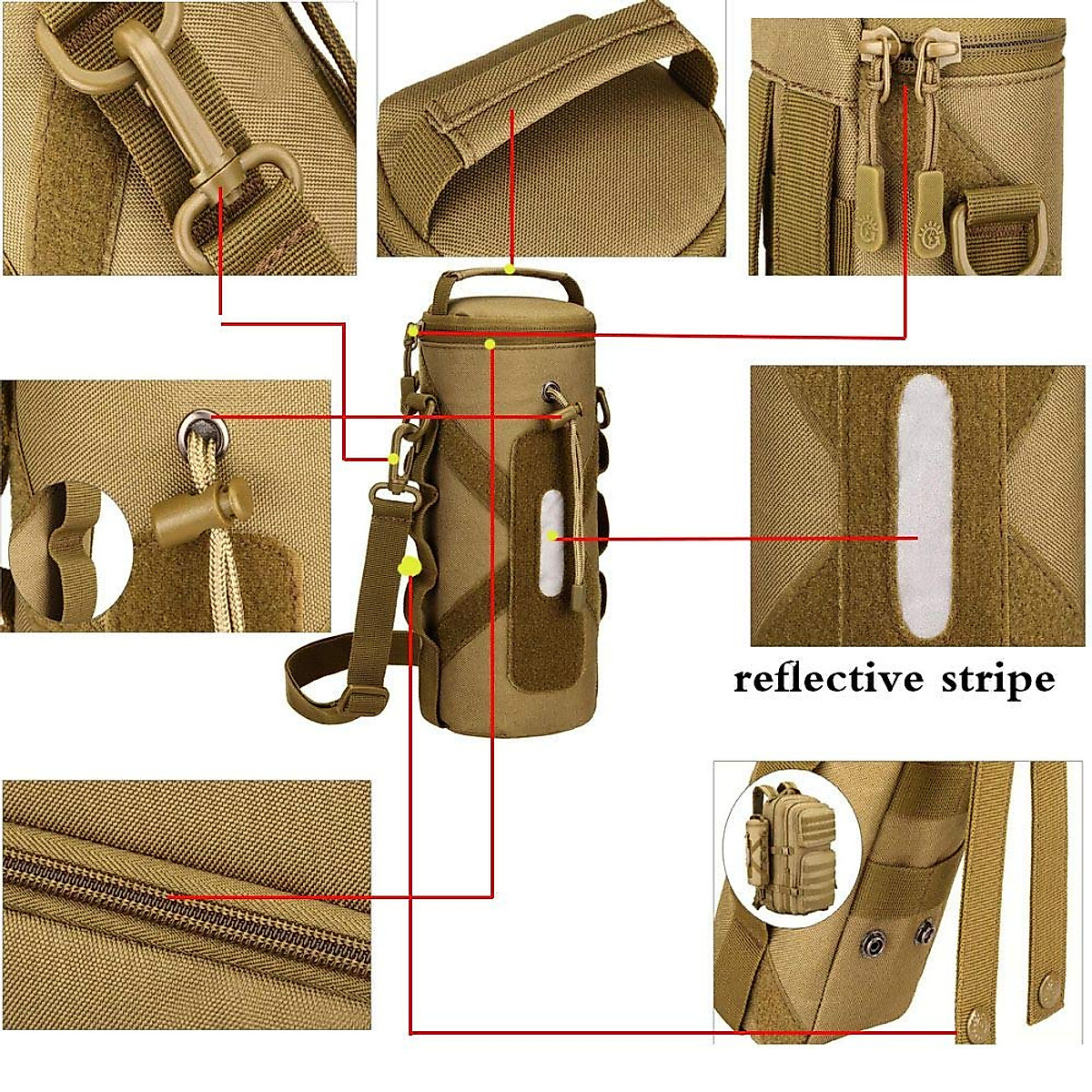 Jadedragon Water Bottle Carrier Tactical Holder Storage Bag Bottle Pouch Holder with Adjustable ShoulderHand Strap 33oz for Hiking Travel Camping (Black cp)