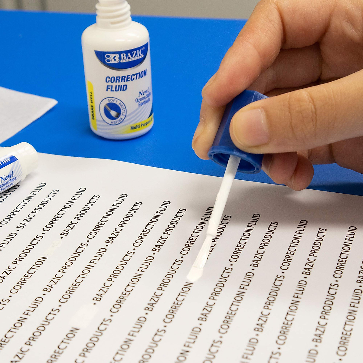 BAZIC Correction Fluid (0.7 oz / 20 ml), Soft Bristle Brush Applicator, Instant Corrections Pen White Out Wipe Out Liquid (2/Pack), 1-Pack