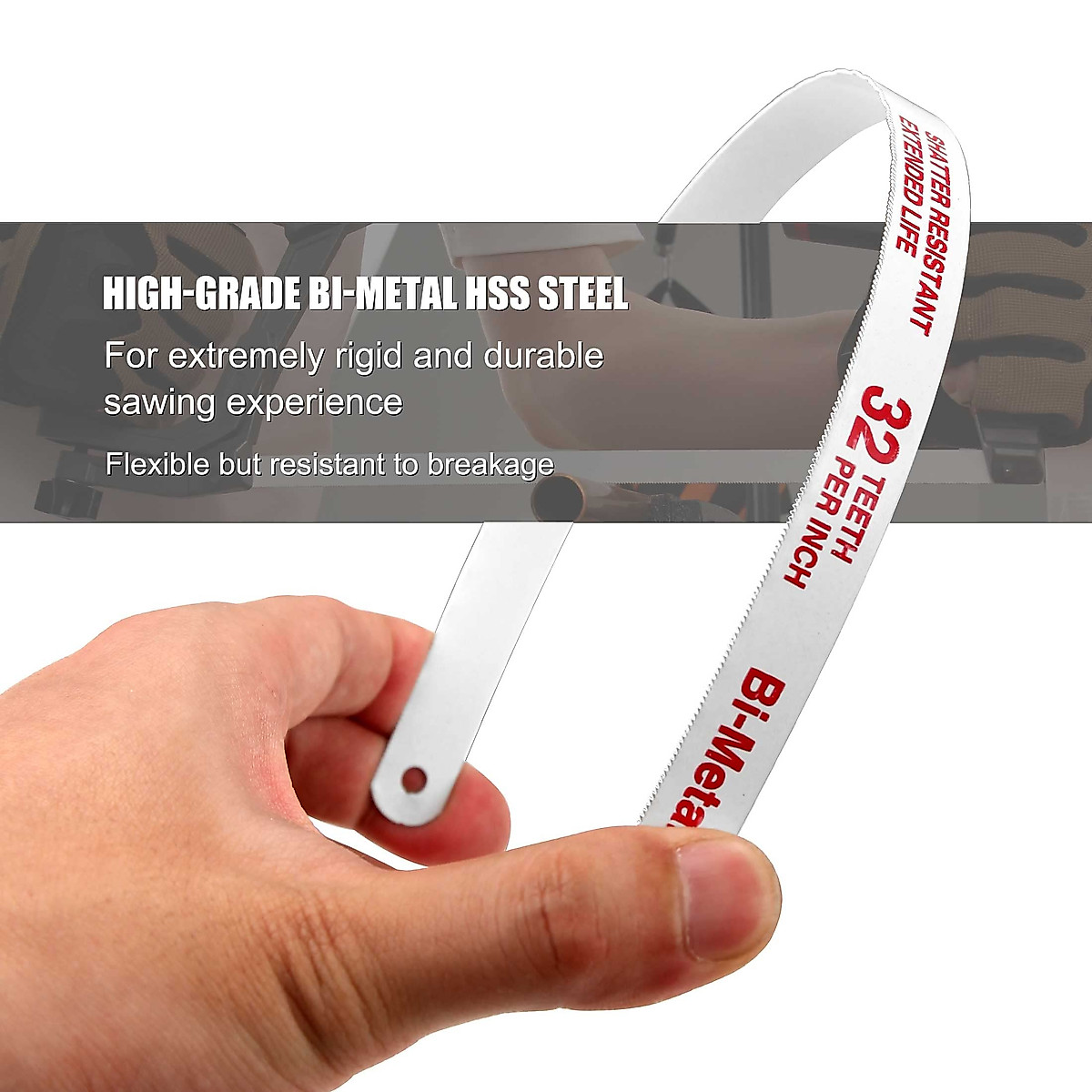 HAUTMEC 12" Hacksaw Blades Replacement Bi-Metal 32 TPI High Speed Steel Grounded Teeth, Safe-Flex Hand Hacksaw Blade 2 Pack HT0018-2PC