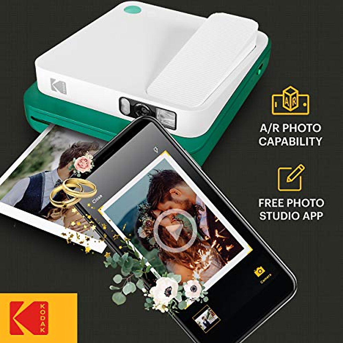 KODAK Smile Classic Digital Instant Camera for 3.5 x 4.25 Zink Photo Paper - Bluetooth, 16MP Pictures (Green)