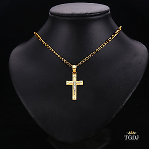 14K Yellow and White Gold Crucifix Cross Pendant - 20 x 11 MM Real Gold Jesus Cross Religious Charm Necklace Pendant - Ideal Gift for Men and Women