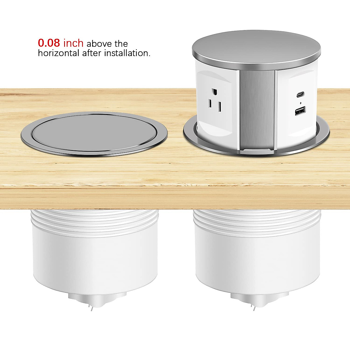 HHSOET 4-3/4 Inch Extra Large Pop Up Outlet for Countertop, Large Round Pop-up Power Strip with USB C Port for Kitchen Counters, in Desk Grommet Outlet Center with 3 Outlet and USB Ports.