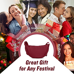 Nylon Crescent Crossbody Bag for Women Purses Trendy Men,Small Travel Sling Bag Hobo,Lightweight Fanny Pack with Zipper Adjustable Strap,Round Soft Shoulder Pouch Bag for Everyday Use Sport(Wine Red)