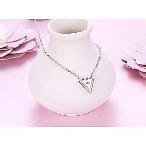FLYOW Mother's Day Gifts Real 925 Sterling Silver Geometric Necklaces Double Power Triangle Simulated Opal Necklace Adjustable Silver Chain 15+3 Inches (Dainty Triangle)