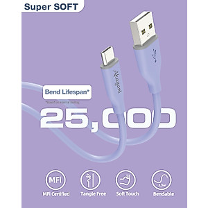 USB C Cable Super Flex Pastel Silicone USB A to Type C Charger Cable for Android Phone, for Samsung Galaxy Note 20 10 9 S20 S10 S9 S8, LG V50 V20 G5 4.26FT USB 2.0 Violet
