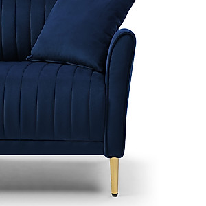 LIADTOP Velvet Accent, Modern Living Armchair Comfy Upholstered Single Sofa Chair for Bedroom Dorms Reading Reception Room with Gold Legs & Small Pillow,Navy, Blue