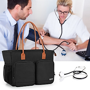 CURMIO Nurse Tote Bag, Portable Medical Bag with Padded Laptop Sleeve for Nursing Work, Home Visits, Health Service, Black (Bag Only)
