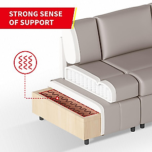 MUZZ Sectional Sofa with 2 Movable Ottomans, Leathaire U Shaped Couches with Cup Holder, 6 Seater Convertible Sectional Couch for Living Room (Beige)