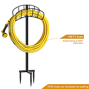 MIUVIBENI Garden Hose Holder, Detachable Metal Hose stand, Outdoor Water Hose Holder Freestanding Hose Hanger, Heavy Duty Hose Storage Stand for Outside Lawn & Yard, Black