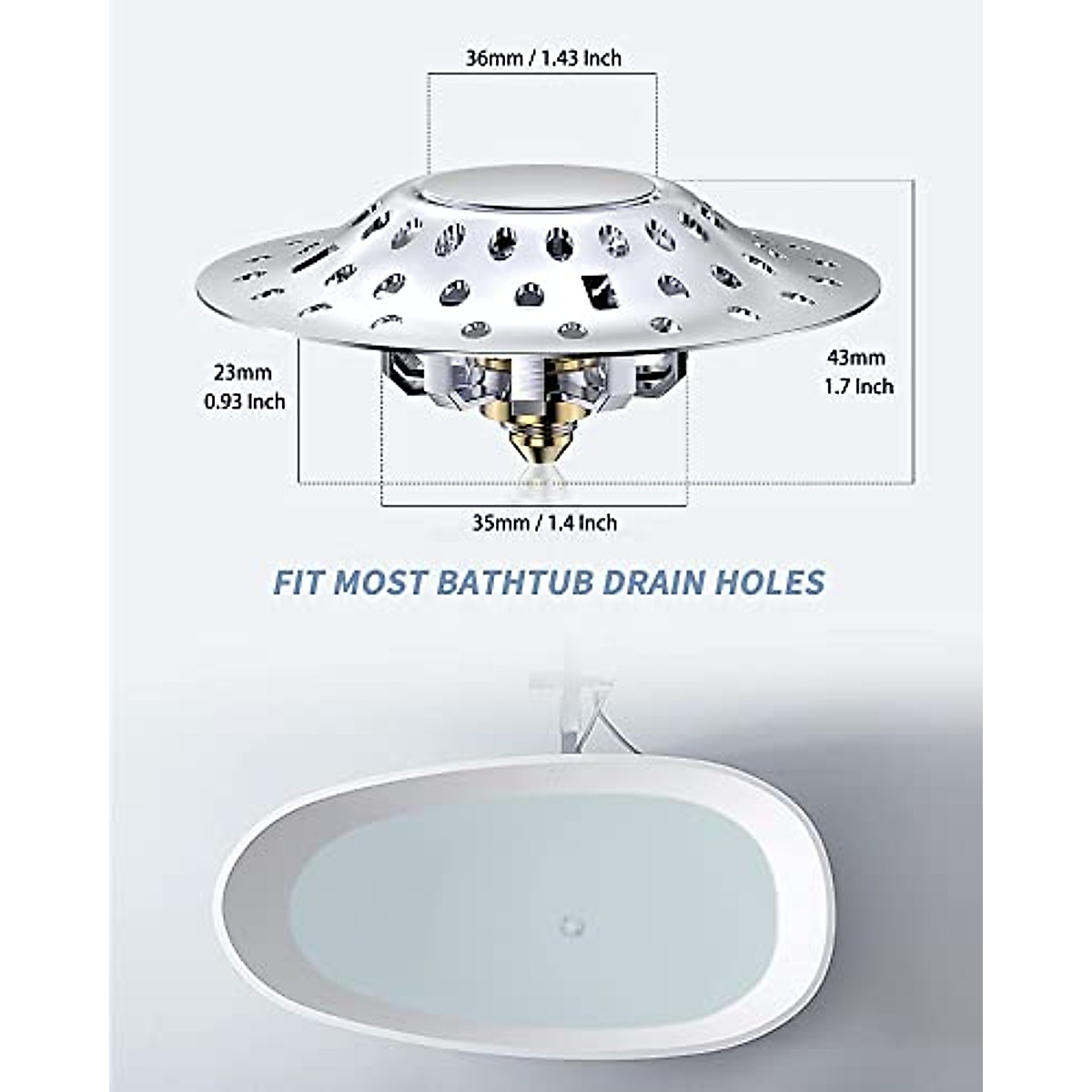 2 in 1 Bathtub Stopper with Drain Hair Catcher, Miaphie Anti-Clogging Tub Stopper with Dual Filtration Design, Pop-up Bath Tub Stoppers Bathtub Drain Plug for 1.45-1.85" Drain Hole