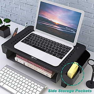 WALI Monitor Stand with Storage, Monitor Riser with Ventilation Drawer and Side Storage, Laptop Stand Riser for Desk, Printer Stands, (STT007), Black