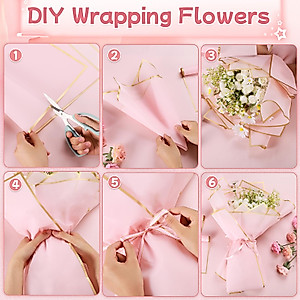 93 Pcs Flower Bouquet Wrapping Paper Kits, 20 Sheets Christmas Waterproof Floral Wrapping Paper 10 Greeting Cards 12 Gold Butterfly 50 Flower Pins 1 Roll Ribbon for Wedding Graduation Birthday