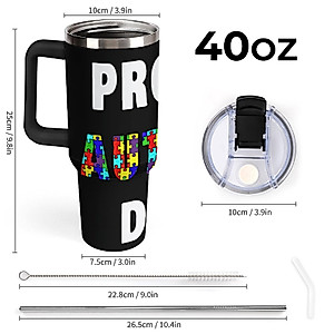 Proud Autism Dad Autism Awareness 40 Oz Tumbler with Handle And Straw Lid,Insulated Reusable Stainless Steel Travel Glass Mug 40 Ounces