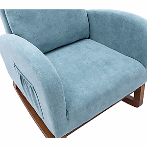 SmartDer Comfy Rocking Chair Nursery, Padded Rocking Chair with A Pocket, Accent Armchair with High Backrest and Solid Wood Base, Modern Lounge Living Room Chair for Nursery, Lake Blue