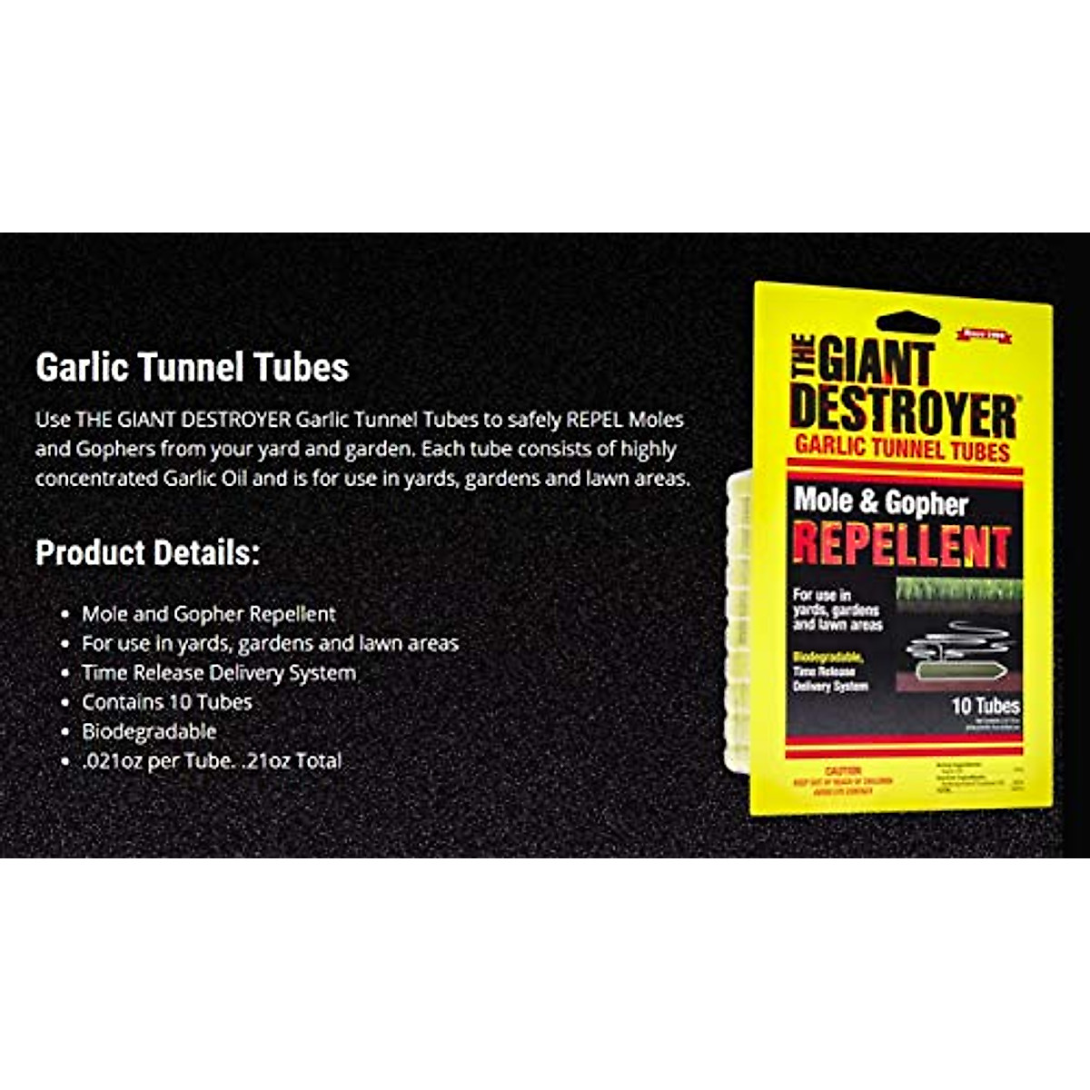 The Giant Destroyer Garlic Tunnel Tubes Repels Moles, Gophers, Skunks and Other Burrowing Rodents in Yards, Gardens & Lawn Areas, 10-12 Months, Highly Concentrated Garlic Oil (120 Tubes)