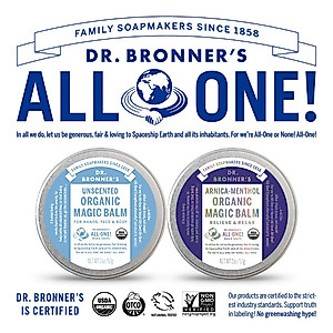 Dr. Bronner's - Organic Magic Balm (2 oz Variety Pack) Arnica-Menthol & Baby Unscented - Made with Organic Beeswax & Hemp Oil, Moisturizes and Soothes Hands, Face & Body | 2 Count