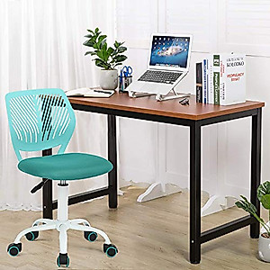 FurnitureR Writing Task Chair 360 Swivel,Low Mid PP Mesh Back Fabric Seat, Height Adjustable, Rolling Castor,W15.7”xD15.2”x H29.5-34.2",Turquoise
