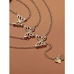 Body Chain Jewelry for Women Boho Butterfly Thigh Chain Leg Chain Jewelry Rhinestone Thigh Harness Stretch Body Jewelry for Nightclub Beach Outfits Accessories(Gold Butterfly)