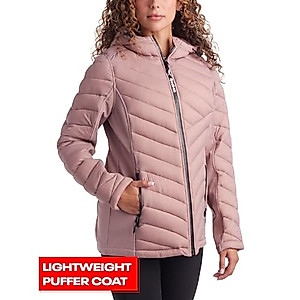Reebok Women's Jacket - Lightweight Quilted Puffer Parka Coat with Flex Stretch Panels – Casual Jacket for Women (S-XL), Size Large, Dusty Rose
