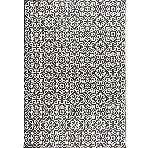 Nicole Miller New York Patio Country Danica Transitional Geometric Indoor/Outdoor Area Rug, Black/Grey, 7'9"x10'2"