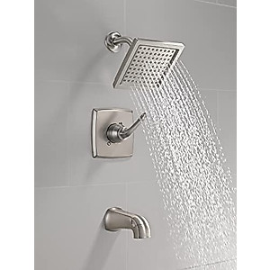 Delta Faucet Geist 14 Series Tub and Shower Trim Kit, Shower Faucet with Single-Spray Brushed Nickel Shower Head, Shower Faucet Set Complete, SpotShield Brushed Nickel 144864-SP (Valve Included)