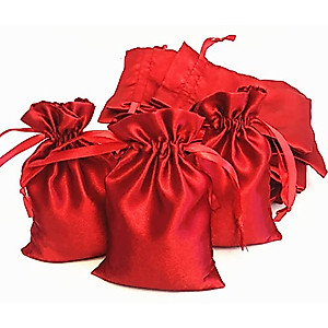 50 pcs 4"x 6" Wine red satin gift bag, candy bag, jewelry bag, Wedding Gift Drawstring Bag, baby shower party Christmas gift bag (Wine red) (Wine red)