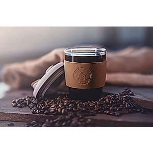 Mr.Cuppie 12 oz Glass Reusable Coffee Cups with Lids, Glass Travel Mugs with Non-slip Sleeve Dishwasher and Microwave Friendly Cup, Glass Tumbler Eco-Friendly Coffee Travel Mug (Mocha)