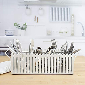 Boston Warehouse Picket Fence Flatware Storage Caddy, 15 inch, White