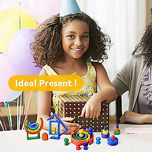 WODI Mini Wooden Rainbow Stacking Toy 27 PCS Early Educational Sorting Nesting Building Blocks Matching Games Montessori Sensory Toys Learning Gifts for Preschool Kids Boys and Girls Age 3+