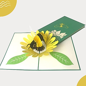 Paper Pop Up Cards 4.7x6.69 inch, bee with sunflower, 3D Popup Greeting Cards with Envelopes, perfect for pop-up bursting birthday gift.