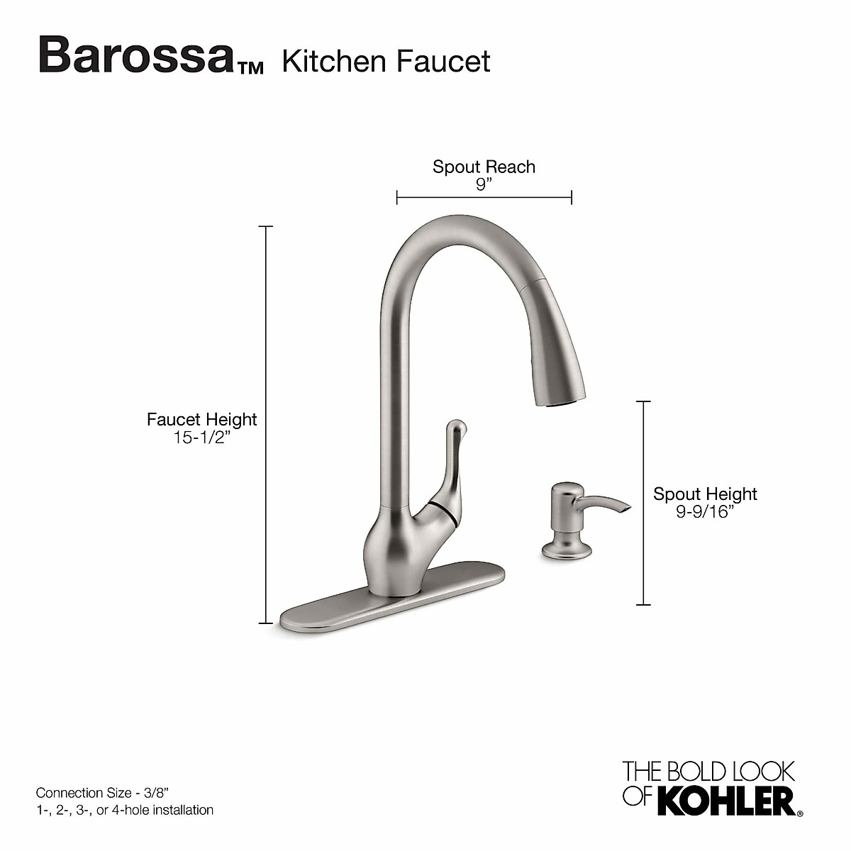 KOHLER R776-SD-VS Barossa Kitchen Faucet with Soap/Lotion Dispenser, Vibrant Stainless