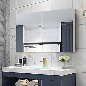 Vacolitel Luxury Rectangular Bathroom Medicine Cabinet with Mirror,Recessed or Surface Mount Bathroom Wall Cabinet,Beveled Edges,Engineered Wood (40"X26")