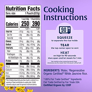 Lundberg Jasmine Rice, Long Grain White Rice - Non-Sticky, Fluffy Aromatic Rice, Sustainably Grown in California, Regenerative Organic Certified, 8 Oz